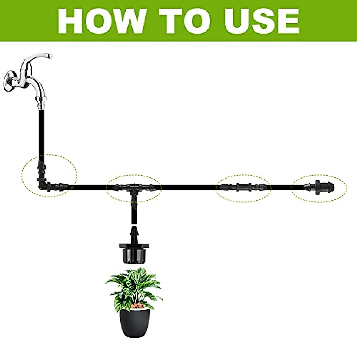 Irrigation Fittings Kit for 1/4" Tubing 140 Piece Set -50 Elbows, 50 Couplings,30 Tees, 10 End Plugs - Barbed Connectors for Drip or Sprinkler Systems…