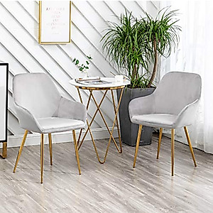 BTEXPERT Modern Golden Leg Dark Mid-Back accent chairs for living room set of two, Gray Velvet Leisure Armchair with Gold Plating Legs upholstered Dining Room Chair