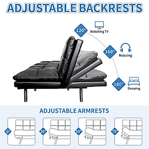 MUUEGM Futon Sofa Bed Couch Memory Foam Futon Convertible Couch Bed Sleeper, Modern Love Seat Daybed Sofa for Living Room, Small Space, Office, 71", Adjustable Backrests Armrests, Black