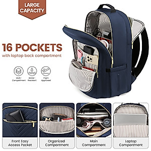 LOVEVOOK Laptop Backpack for Women 15.6 inch,Cute Womens Travel Backpack Purse,Professional Laptop Computer Bag,Waterproof Work Business College Teacher Bags Carry on Backpack with USB Port,Navy Blue