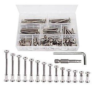 cSeao 114pcs M6 Hex Socket Cap Allen Bolts Rivet Screws Furniture Connecting Nuts for Crib Bolts Nuts Kit, M6x15mm to 80mm, Nickel Plated