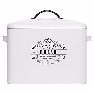 Extra Large White Farmhouse Bread Box for Kitchen Countertop - Holds 2+ Loaves for All Your Bread Storage - Bread Container Counter Organizer to Suit Farmhouse Kitchen Decor, Vintage Kitchen, Rustic