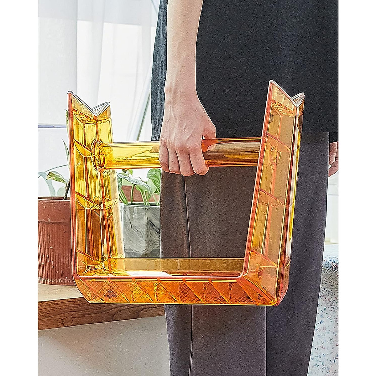 HM&DX Acrylic Folding Protable Step Ladder,Step Stools for Adults,1 Steps Adults,Small Foldable Chaie,Transparent Stool for Indoor Outdoor Library Kitchen(39.2 * 39 * 29.4cm, Transparent)