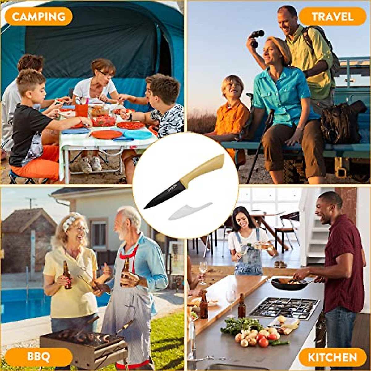 Paring Knife with Sheath Set of 3 Pieces Black Kitchen Knives 3.5 inch Cut Through So Easy