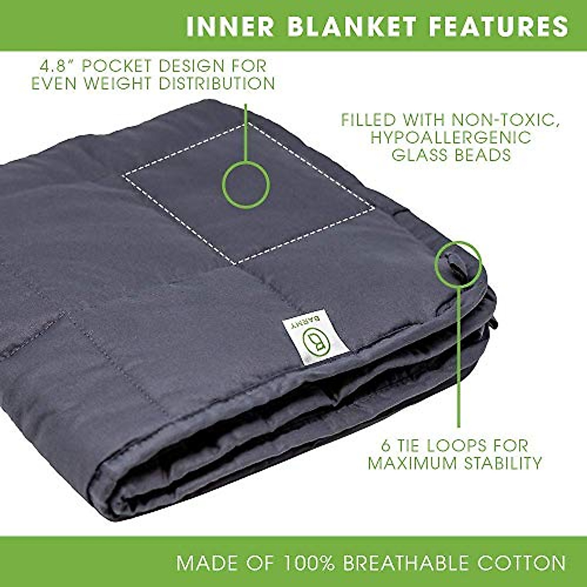 BARMY Weighted Lap Blanket (48x24 inches, 6 lbs) Cool Gray and Navy Blue Bundle, Weighted Lap Pad with Cotton Inner Blanket and Removable Cover for Adults and Kids, Weighted Throw Blanket