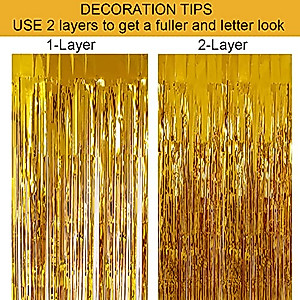 4 Pack Gold Backdrop Curtain 3.2 Ft X 8.2 Ft Gold Streamers Gold Fringe Curtain Backdrop Foil Fringe Curtain Birthday Parties Tinsel Backdrop Photo Booth (Gold)