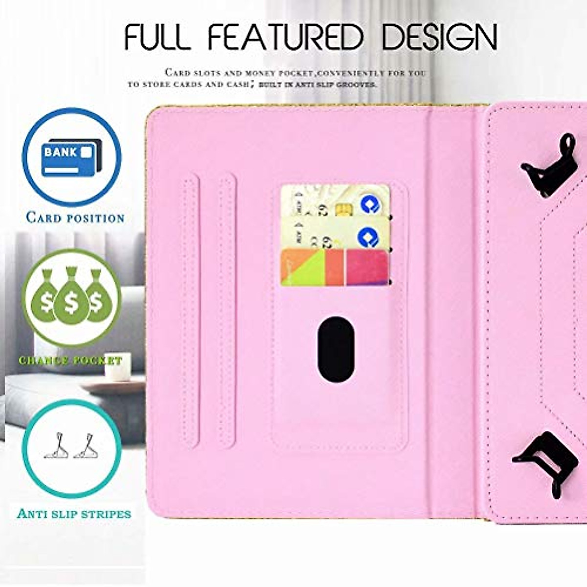 Universal 10" Tablet Case, AMOTIE Stand Cover w/Credit Card Slots for iPad 9.7 2018 2017/ iPad Air 5 4 2 1/ Galaxy Tab A 10.1 S6 10.4/ Tab E 9.6/ Fire HD 10/10.1 Inch Android 12 Google and More 9.5