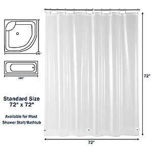 downluxe Waterproof Clear Shower Curtain Liner - PEVA Lightweight Plastic Shower Liner with 3 Magnets, Shower Curtains for Bathroom, 72" x 72", Clear