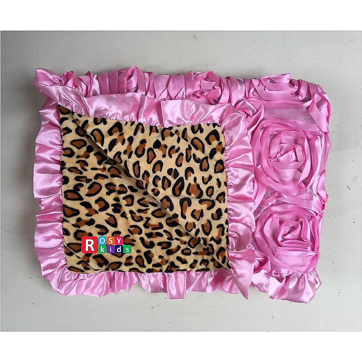 Rosy Kids Soft Baby Blanket, Outdoor Kit Standard Size for Baby Girl and Baby Boy, Baby Pink 3D Rosette Cheetah Print Velvet