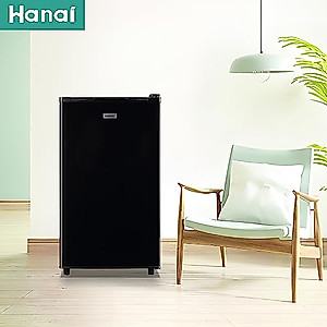 WANAI Compact Refrigerator 3.2 CU.FT Mini Fridge with Freezer Single Door Adjustable Temperature Side Door Wire Rack suit for Dorm Office Apartment BLACK