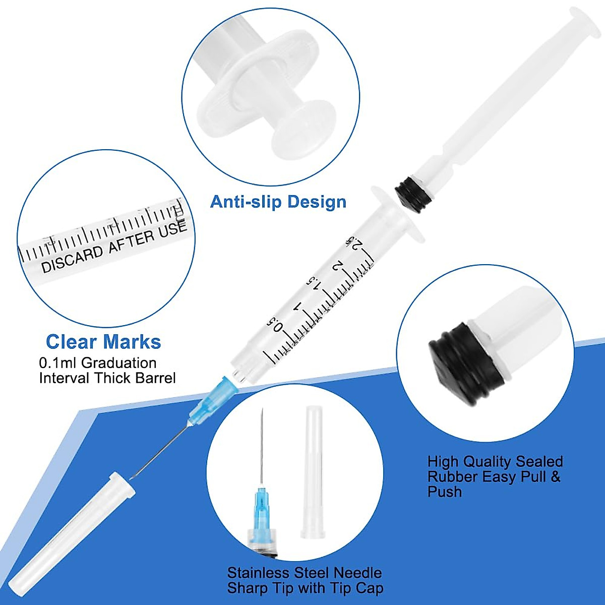 24 Pack Disposable 2.5 ml Syringes with Needle 23G 1”, Sterile Luer Lock Syringe Individually Packaged, Smooth and Accurate Dispensing for Labs, Liquid Measuring, Oil