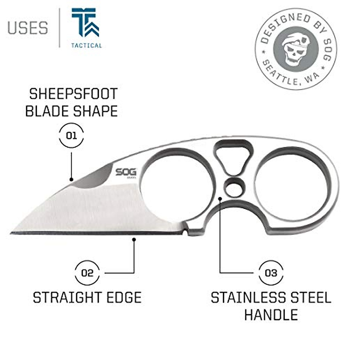 SOG Small Fixed Blade Knives - Snarl 2.3 Inch Sheepsfoot Blade, Belt Knife and Boot Knife w/Survival Knife Sheath and Neck Knife Chain (JB01K-CP)