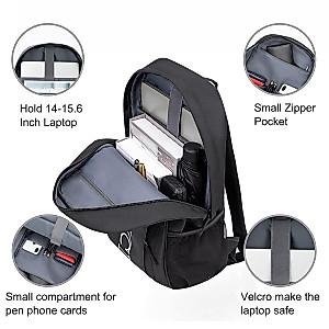 LANDICI Casual Daypack Backpack for Men Women,Lightweight Coummter Back Pack with 15.6 Inch Laptop Compartment,Waterproof School Bookbag for College Work and Travel,Black