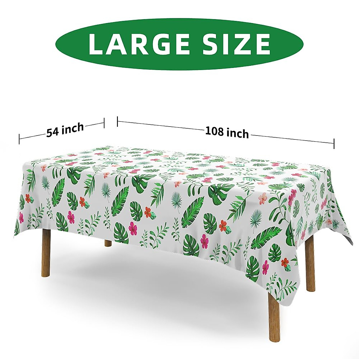 Labeol Hawaiian Tablecloth, 3 PCS Hawaiian Luau Palm Leaves Disposable Plastic Rectangular Tablecloths, Tropical Party Decorations for Summer Beach Dining Birthday Party Supplies