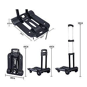 Hand Trucks Baggage Cart Folding Hand Truck, 55kg Capacity Heavy-Duty Trolley Car, Multifunctional Travel Shopping Platform Cart, 4-Wheel Light and Easy to Move Cart