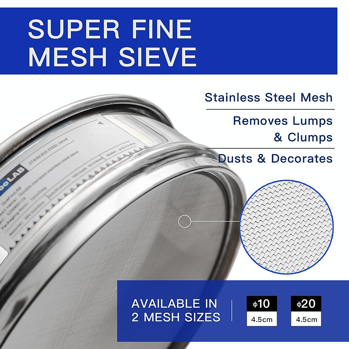 Lab Sieves 140 Mesh, Economy Test Sieve #140 Mesh, 4'' Diameter, 304 Stainless Steel Wire Cloth φ10×4.5cm