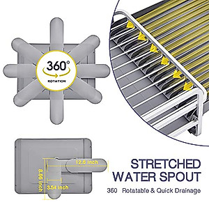 TOOLF Dish Rack and Drainboard Set, Extend Large Dish Drying Rack with Swivel Spout for Kitchen Counter or Sink, Expandable Dish Drainer Rack with Utensil Holder and Cup Holder (Expandable)