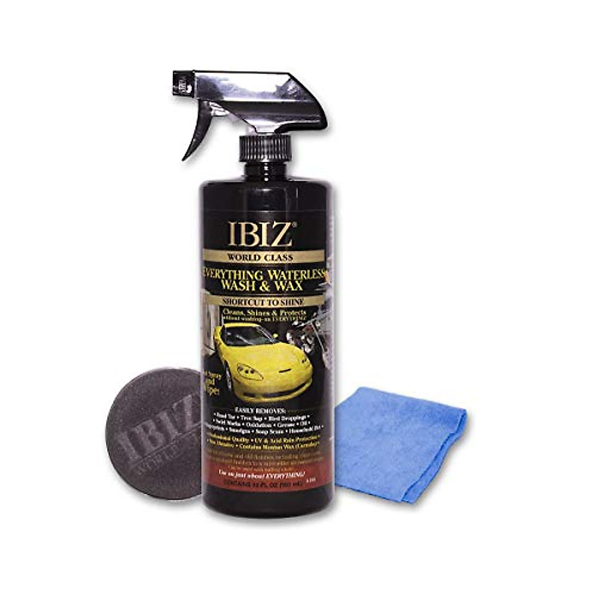 IBIZ Waterless Wash and Wax - 32oz Premium Carnauba Formula - Safe for All finishes - Rinse Free - Long Lasting Shine, Deep Gloss, and Advanced Protection.