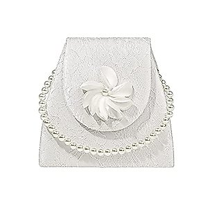 Mulian LilY Premium Floral Lace Satin Pearl Top Handle Clutch Handbag With Detachable Chain flower wedding Bridal Bag White M029