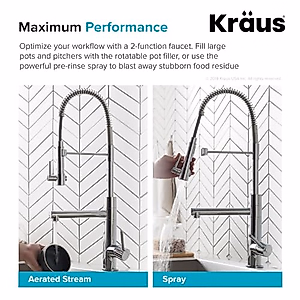 Kraus KPF-1603BGMB Artec Pro 2-Function Commercial Style Pre-Rinse Kitchen Faucet with Pull-Down Spring Spout and Pot Filler, Brushed Gold/Matte Black