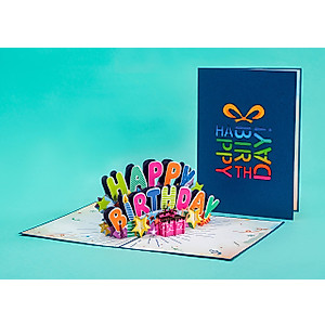 Paper Love 3D Pop Up Birthday Card, Happy Birthday Pop Up Card (Blue), Handmade 3D Popup Bday Greeting Cards, For Him Men Boy Husband Son Kids Adults, 5" x 7"