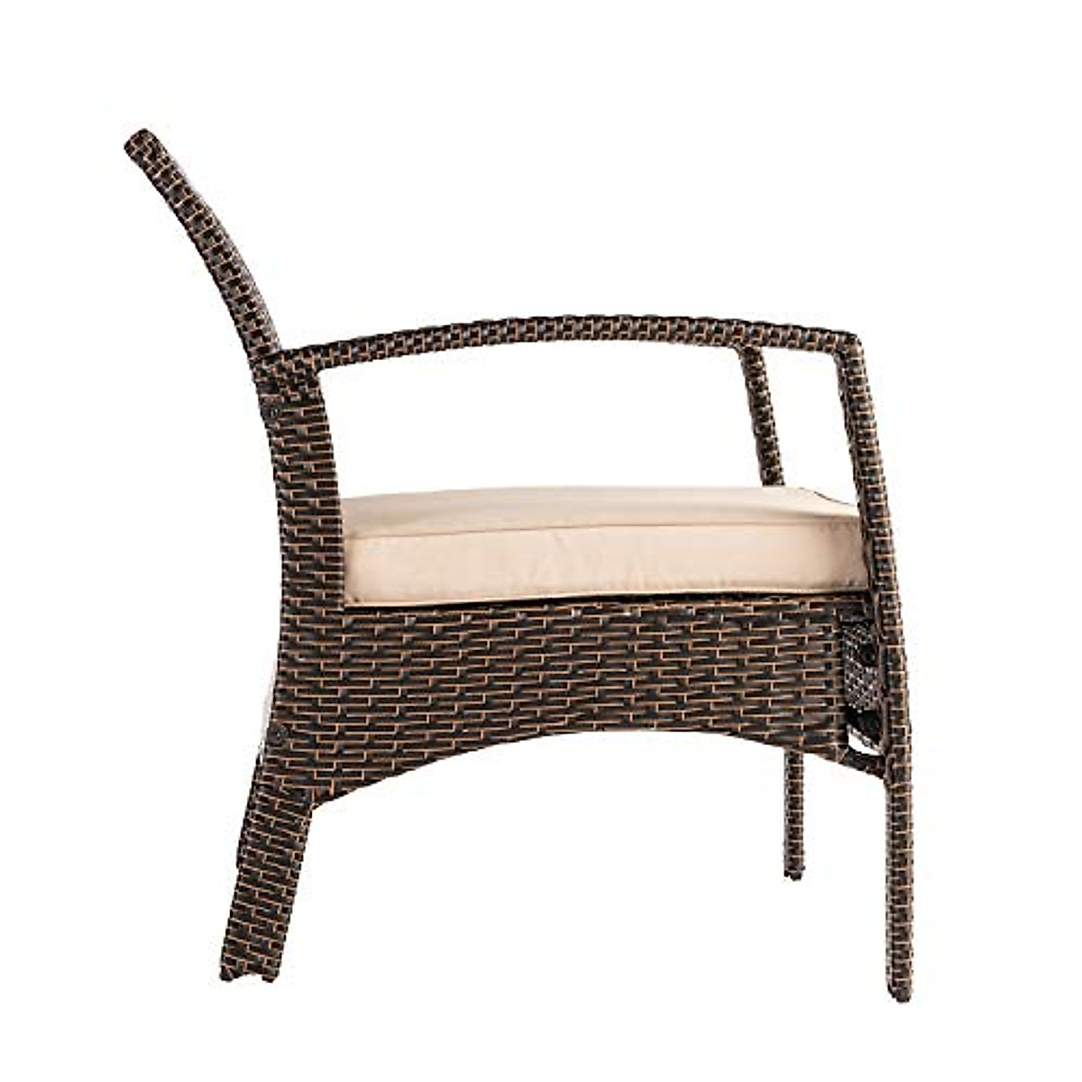 Patio Sense 62776 Bondi Armchair All Weather Lightweight & Durable Outdoor Seating Wicker Low Maintenance Khaki Cushion Included - Mocha