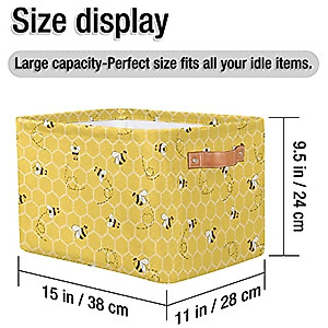 Pardick Yellow Bee Basket Cube Storage Bins Honeycomb Shelves Bee Decor for Bedroom Toys Stuffed Animal Waterproof Laundry Box Bin Basket with Handle for Home Closet Shelf Office Bedroom Gift-2PCS