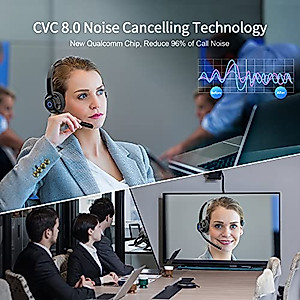 Bluetooth Headset with Microphone,Trucker Bluetooth Headset with Noise Cancelling,50Hrs Call Time,CVC8.0 Dual Mic, V5.1, Wireless Headset with Paddle Mute,On Ear Headphones for PC,Laptop,Cell Phones