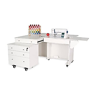 Arrow K8811 Kangaroo Sewing Cabinet for Sturdy Sewing, Cutting, Quilting, and Crafting with Joey II 3 Drawer Storage Cabinet, Portable with Wheels, White Ash Finish