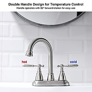 BRAVEBAR Two Handles Brushed Nickel Bathroom Faucets - 4In Centerset Bathroom Sink Faucet | 2 or 3 Hole Classical Lavatory Vanity Sink Faucets with Pop-up Drain Durable & Safety