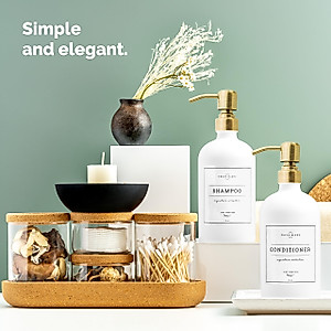 Vine Creations Glass Soap Dispenser, 2 Pack Kitchen Soap Dispenser Set with Ceramic Tray, Stainless Steel Pump, Dish Soap and Hand Soap Dispensers for Bathroom or Kitchen Decor with Waterproof Labels