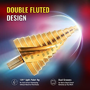ZELCAN Large HSS Spiral Groove Step Drill Bit, 12 Sizes Titanium High Speed Steel 1/4" to 2-3/8" Drill Bit for Sheet Aluminium Metal Wood Hole Drilling, Big Multiple Hole Stepped Up Bit for DIY Lovers