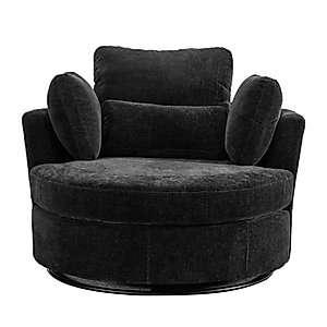 GoDoco Swivel Accent Barrel Chair Wide Chair Body with 3 Pillows for Living Room or Bedroom Hotel Lounge Club Round Chair Modern Sofa (Blue)