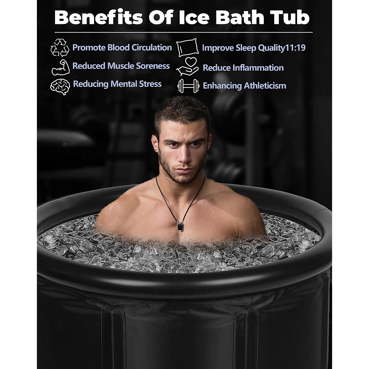 XL Ice Bath Tub for Athletes & Adults - 105 Gallons Ice Tub, Cold Plunge Tub with Cover, Ice Plunge Tub for Recovery & Cold Water Therapy, Inflatable Ice Bath Barrel for Indoor Outdoor- Black