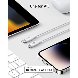 Anker 543 USB C to USB C Cable (100W 6ft), USB 2.0 Bio-Based Charging Cable USB-C to Lightning Cable, 541 Cable (100W 6ft), MFi Certified, Bio-Based Fast Charging Cable(Aurora White)