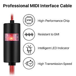 TNP Midi to USB Cable Interface Converter - IN OUT Midi Cable Host Adapter Plug Controller Wire Cord For Keyboard Synthesizer Device to Mac Pc Computer Laptop iPad iPhone Music Studio (Red 6 FT)