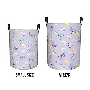 KiuLoam Butterfly With Florals On Purple 19.6 Inches Large Storage Basket Collapsible Organizer Bin Laundry Hamper for Nursery Clothes Toys