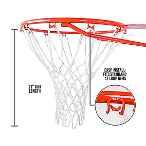 Ultra Sporting Goods Heavy Duty Basketball Net Replacement - All Weather Anti Whip, Fits Standard Indoor or Outdoor Rims - 12 Loops (White)