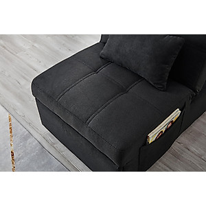 N NOORDENIYA Convertible Sleeper Sofa Chair Bed,4-in-1 Single Adjustable Chair,Convertible Chair Bed with Pillow and Pocket Multi-Functional Sleeper Chair with Modern Linen Fabric for Apartment(Black)