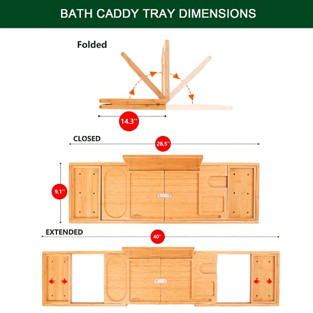 Bathtub Tray Caddy Bamboo 41" Longest Extended Length+ Gifts for Mom Lavender Scented Candles Bundle Green Jar