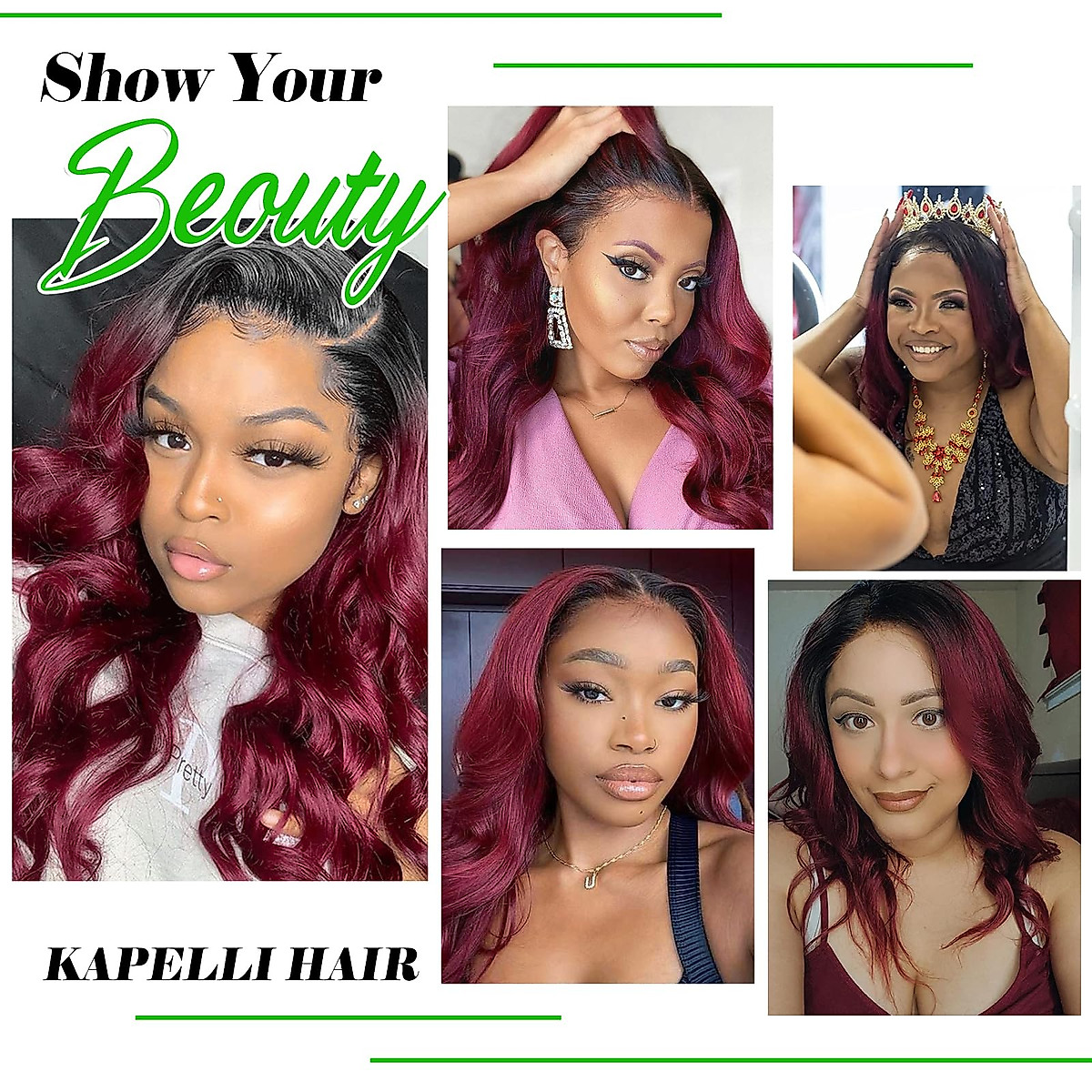 Kapelli Hair 10A Ombre Brazilian Hair Body Wave (T1B/99J,16" 18" 20") Ombre Human Hair 3 Bundles Ombre Brazilian Human Hair Virgin Remy Hair Bundles 2 Tone Black to Burgundy Human Hair Weave