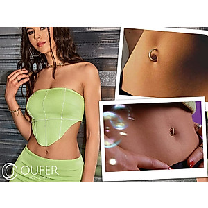 OUFER 14G Gold Belly Button Rings, 316L Surgical Steel Belly Button Hoop Jewelry, Clear CZ Paved Belly Hoop Rings, Belly Piercing Jewelry-8MM