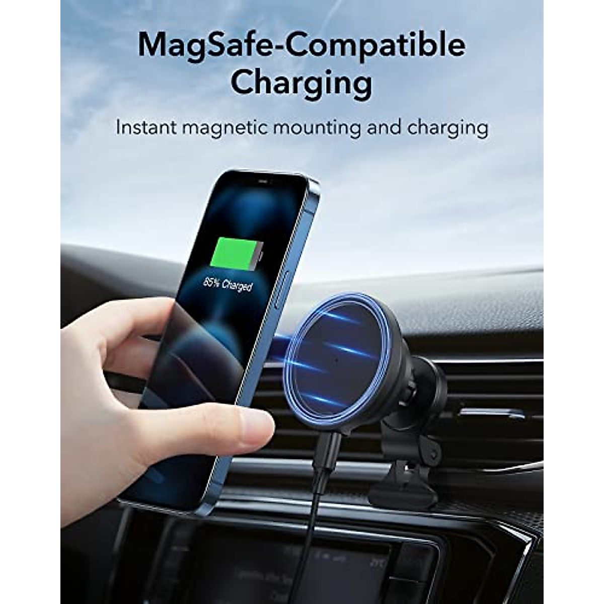 ESR Shift Wireless Car Charger (HaloLock), Compatible with MagSafe Car Charger, Detachable Fast Charging Pad, for Caseless iPhone 14/13/12 Series and Magnetic Cases, with 36W Car Adapter, Black