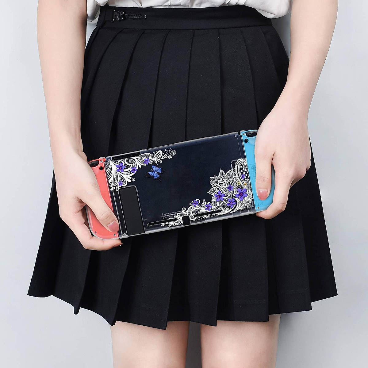 DLseego Purple Butterfly Flower Floral Switch Case 2017 Version Anti-Scratch Dockable Console Clear TPU Shell Romantic Soft Shock-Absorption Joy Con Cover For Regular Switch