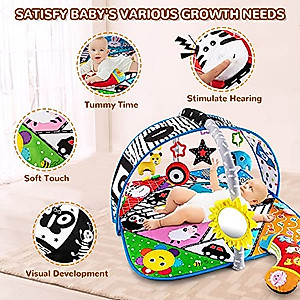 beetoy Baby Play Mat Activity Gym for Floor, Thick Baby Play Gym Activity Center with Baby Mirror, Stuffed Plush Toys, Soft Tummy Time Pillow for Babies Toddlers Infant Sensory Fine Motor Development