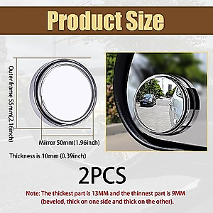 Kewucn 2 Pack Blind Spot Mirror, 2" Round HD Glass Convex Rear View Mirrors, 360° Wide Angle Side Rear View Mirror, Universal Exterior Accessories for Most Cars, SUVs and Trucks (Silver, Round)