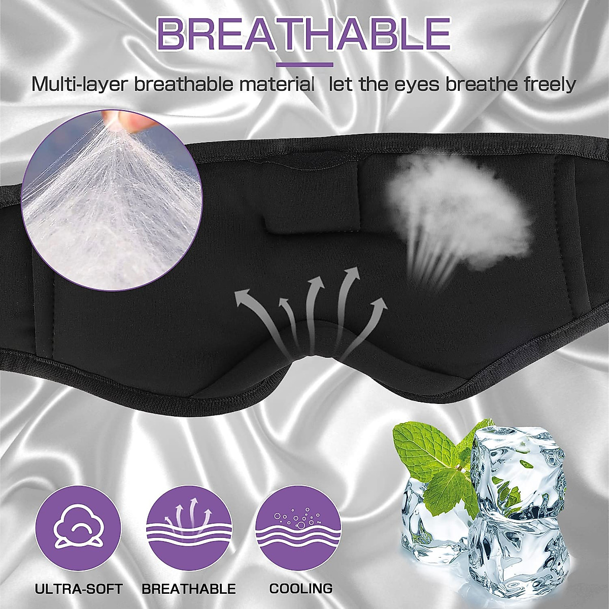 LC-dolida Sleep Headphones, Sleep Mask Bluetooth Wireless Music Eye Mask, Sleeping Headphones for Side Sleepers Sleep Mask with Bluetooth Headphones Ultra-Thin Stereo Speakers Perfect for Sleeping