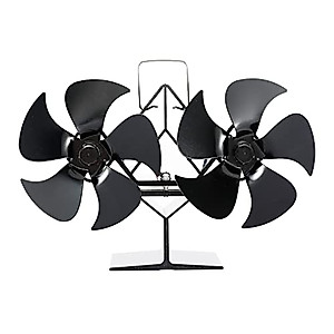 UXZDX CUJUX 10-Blade Fireplace Fan Double-Headed Silent Thermal Heating Heat Powered Stove Fan (Color : Black, Size : 160x185mm)
