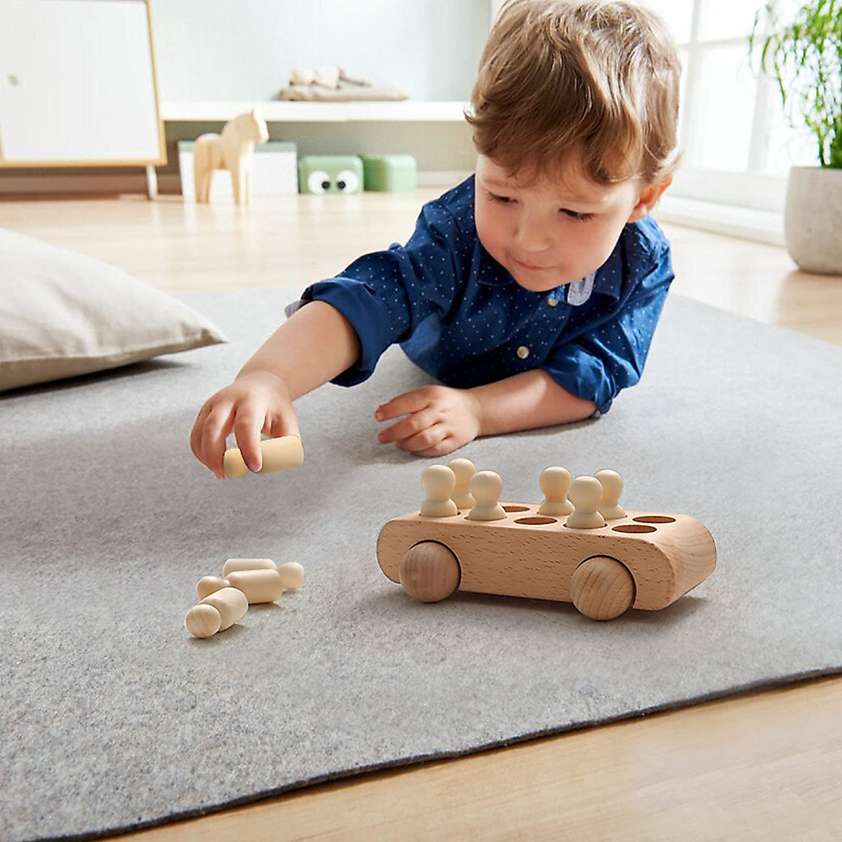 10 Wooden Figures in The Car - Wooden Toys Unfinished Wooden Peg Dolls People Figures Shape Preschool Learning Educational Toys Montessori Toys Pretend Play for Toddler