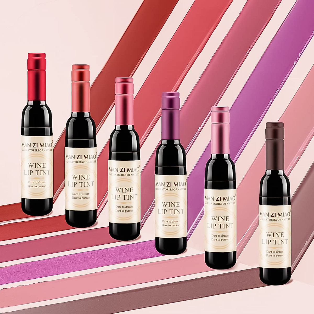 SOVONCARE MANZIMIAO 6 Colors Matte Liquid Lipstick, Wine Lip Tint Waterproof Natural Long Lasting Lip Gloss Mini Make Up Lip Sticks Wine Bottle